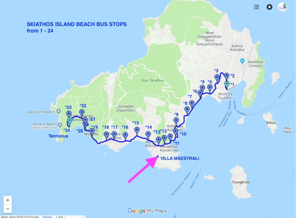 Skiathos Island South Coast Bus Route 