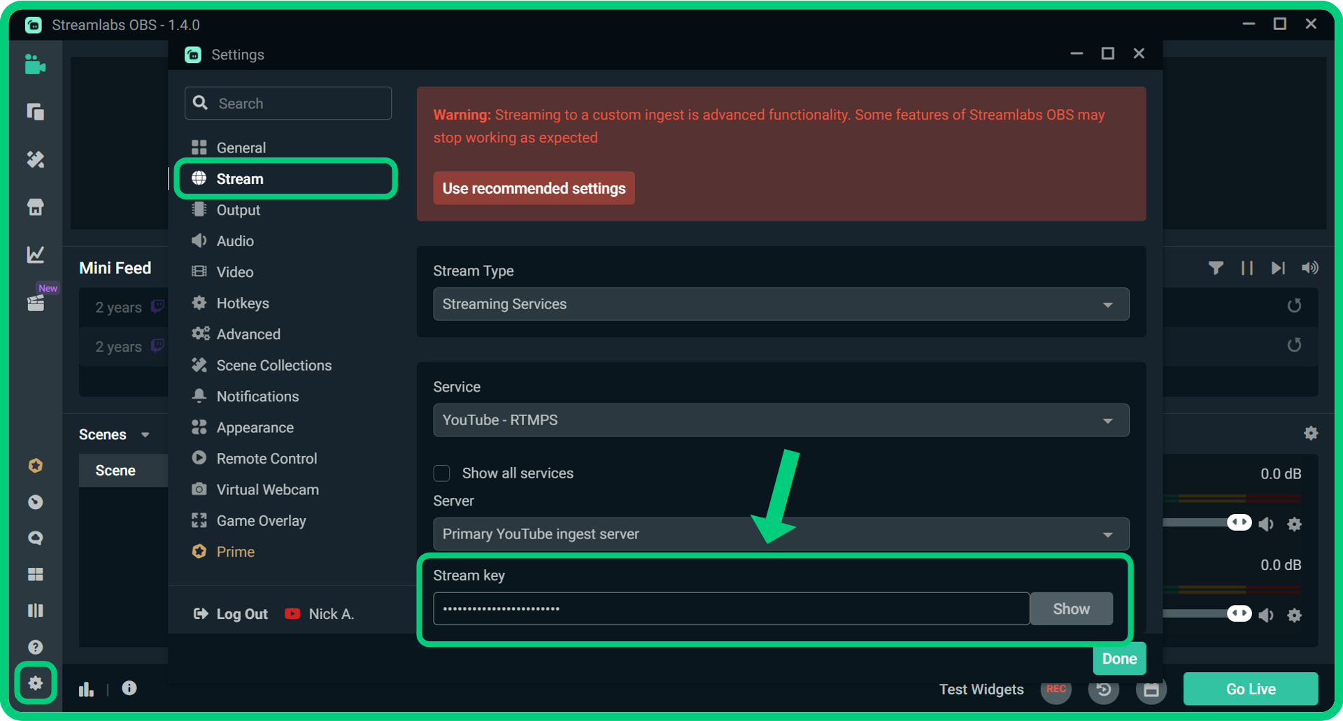 OBS Stream Key Location In Streamlabs YouTube Facebook Twitch