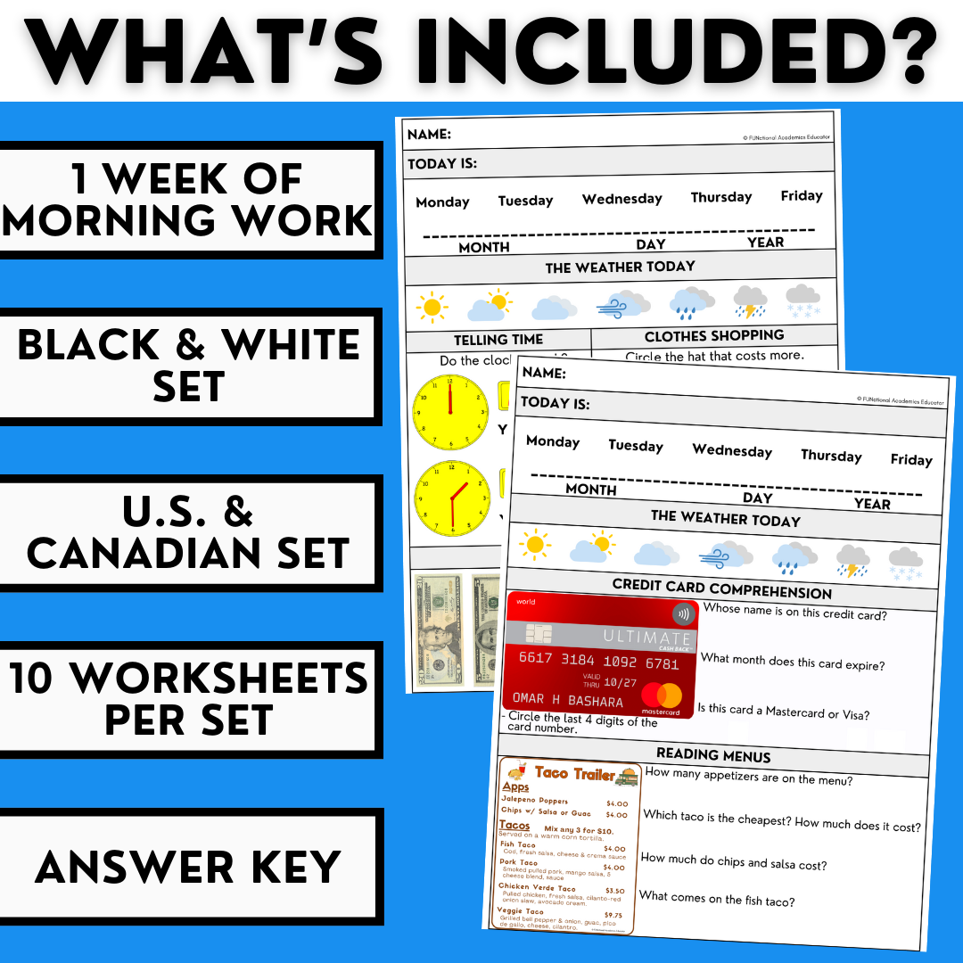 FREEBIE Morning Work - 1 Week of Life Skills Worksheets - Special ...