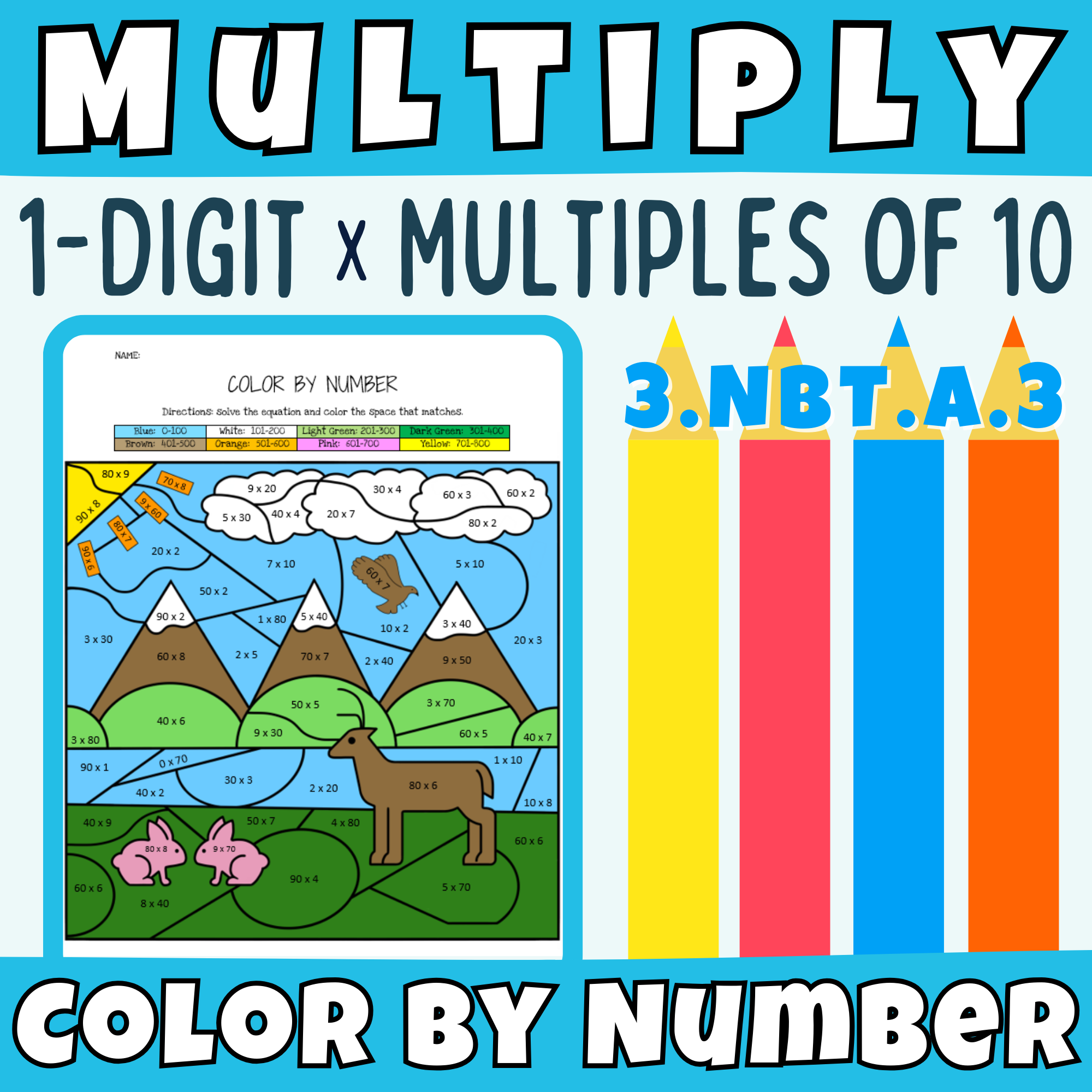 Multiply 1-Digit Whole Numbers by Multiples of 10 Color By Number 3.NBT ...