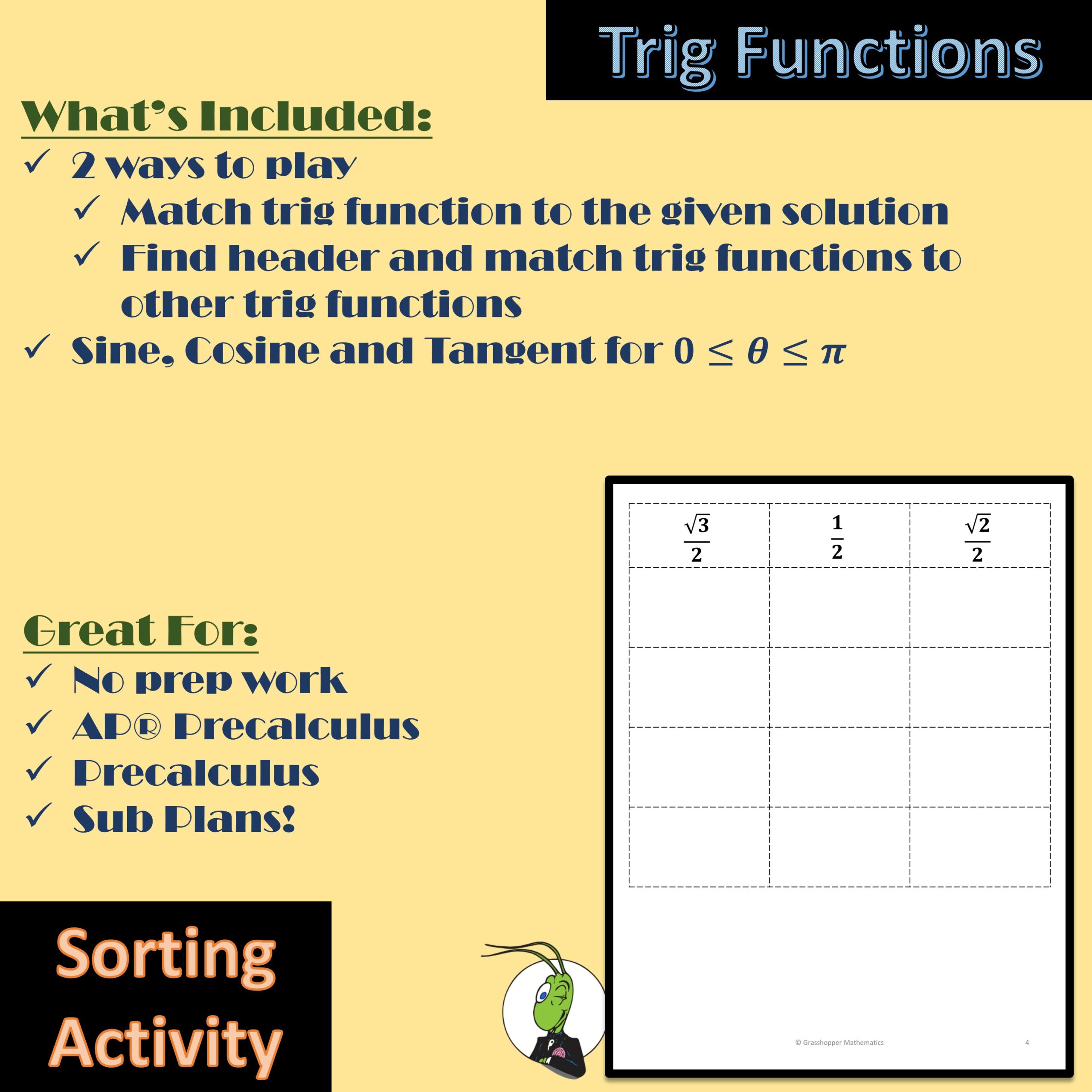 AP® Precalculus Trig Functions Sorting Activity | 3.3 - Classful