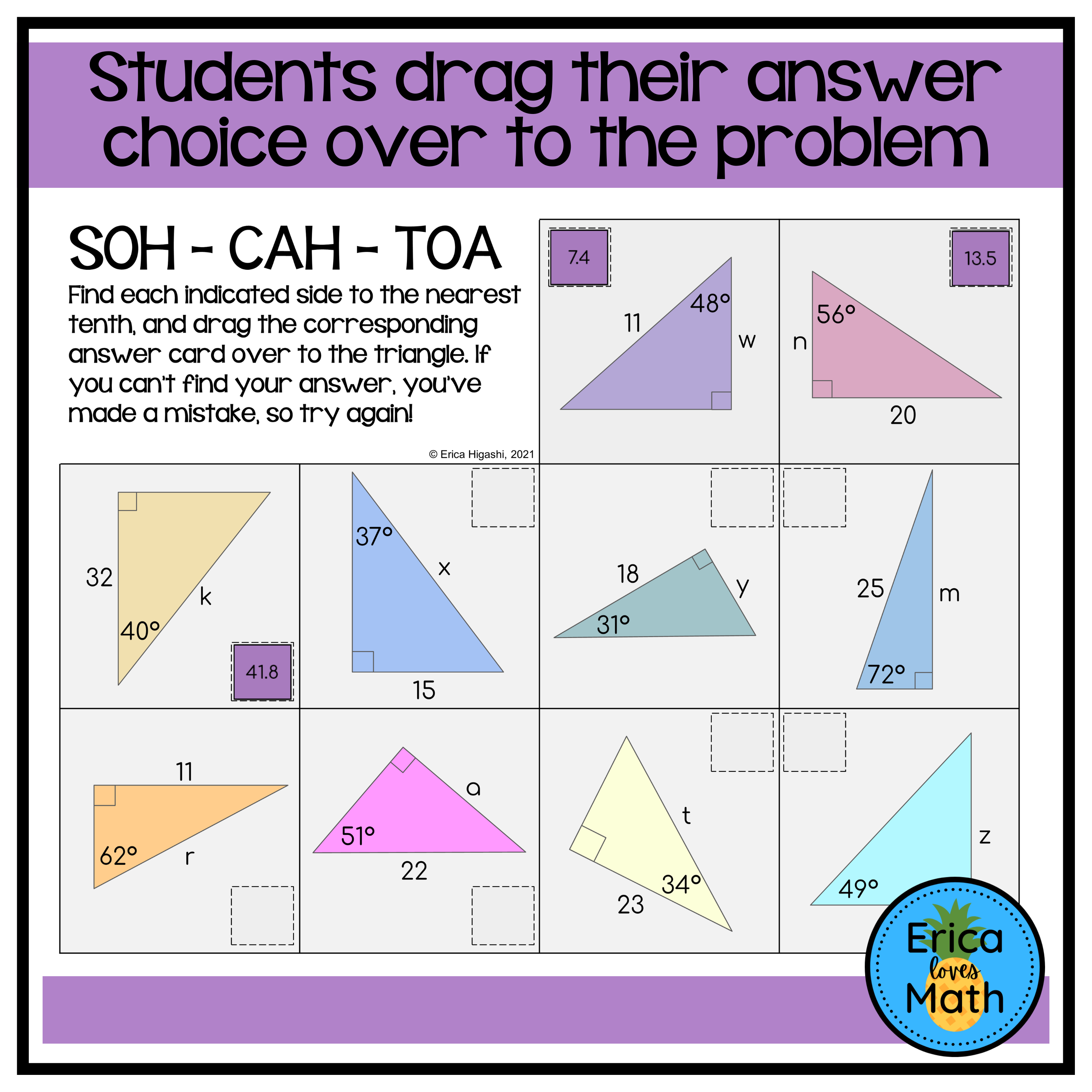 Right Triangle Trig Ratios Digital Drag & Drop Activity (Finding Sides ...