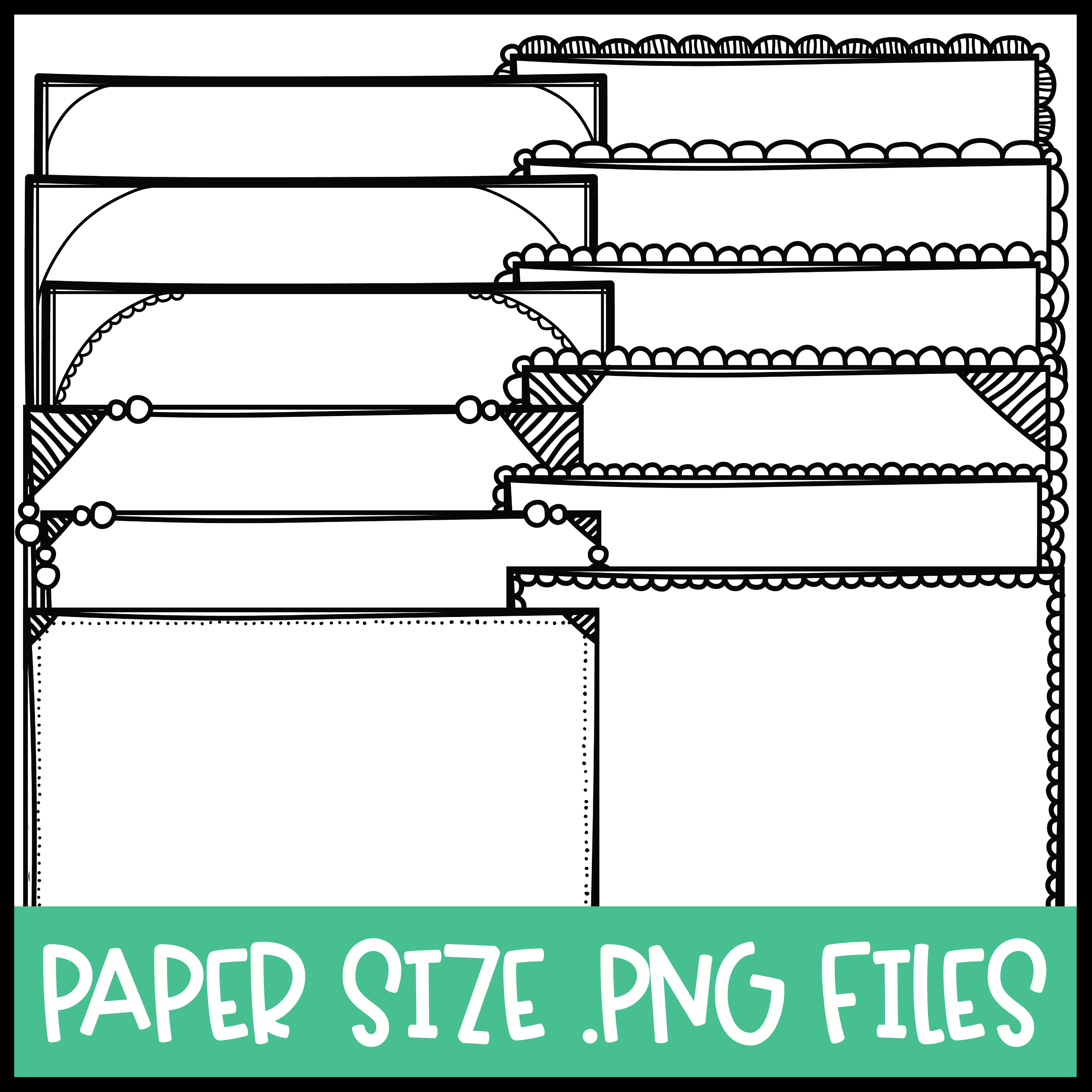 B&W Page Borders Vol. 1 - Doodle Paper Edge Borders - Classful