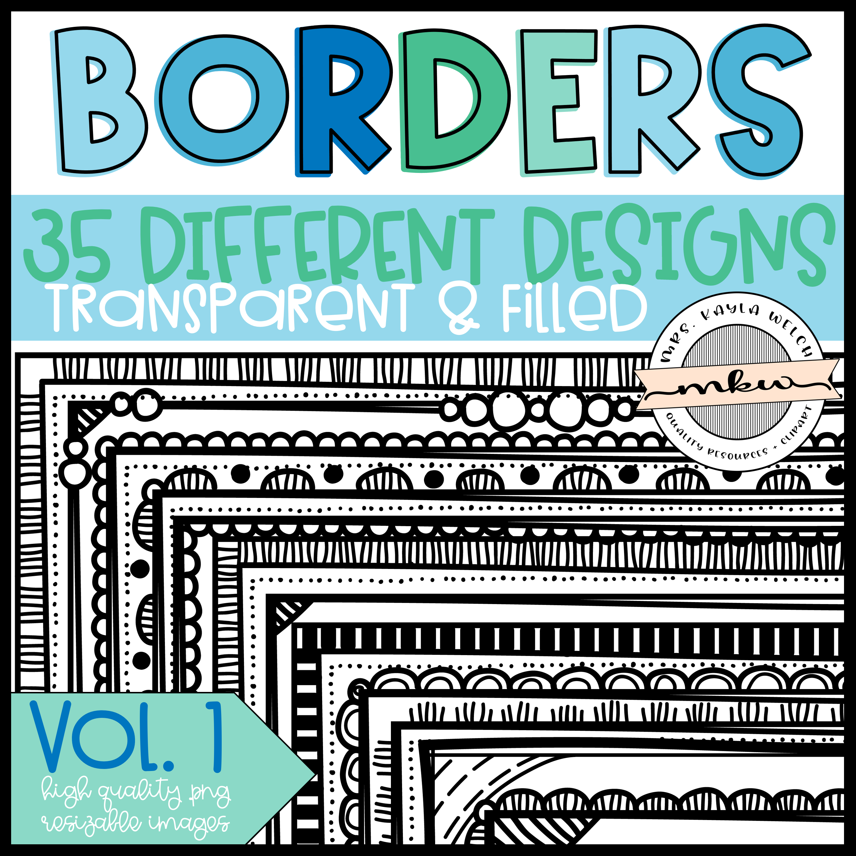 B&W Page Borders Vol. 1 - Doodle Paper Edge Borders - Classful