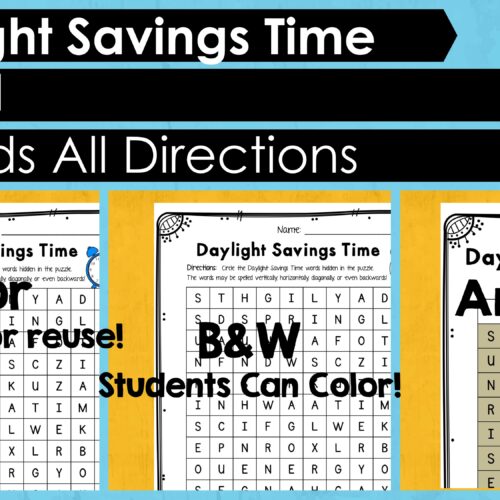 Daylight Savings Time Word Search - Hard Printable Puzzle - Classful