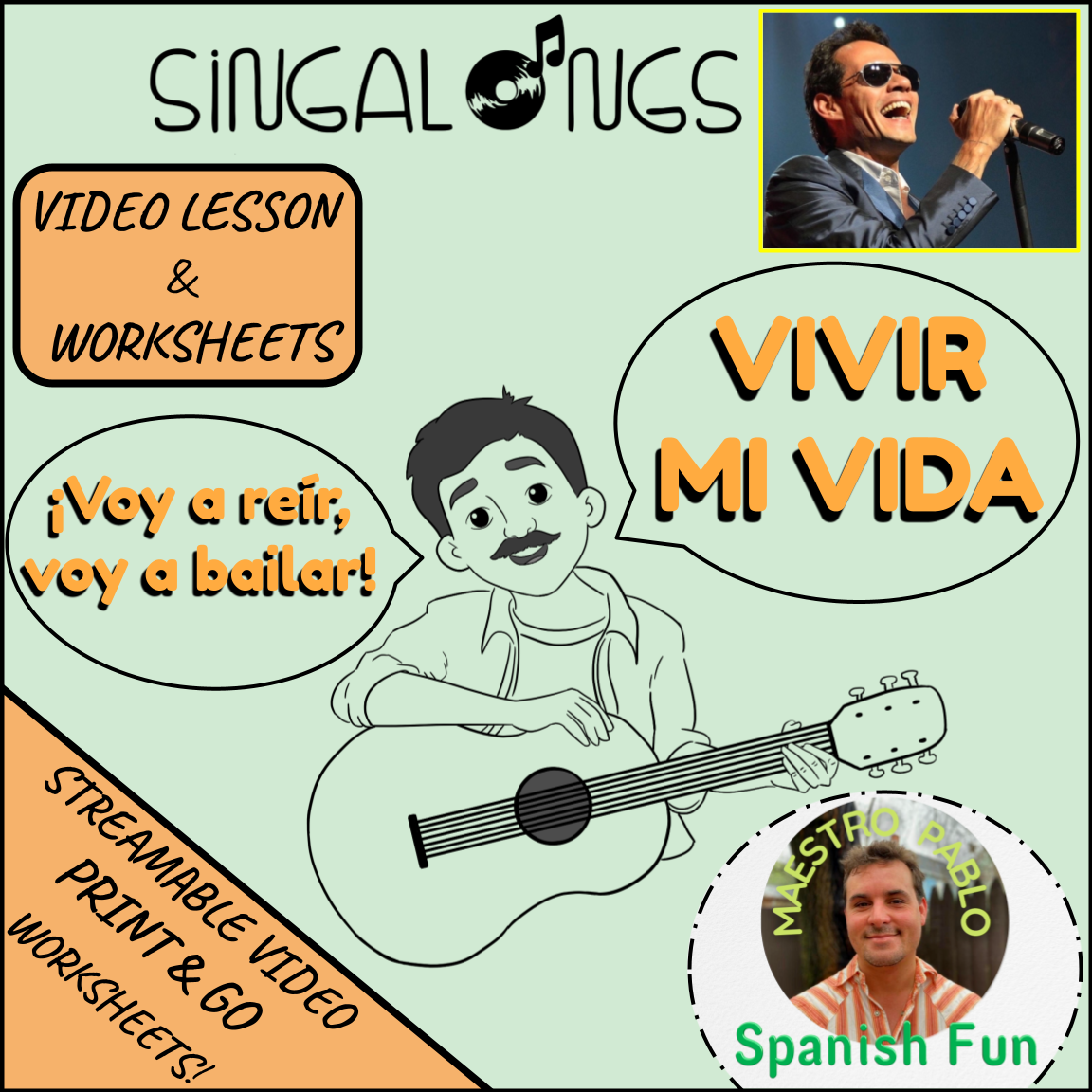 Vivir Mi Vida de Marc Anthony / Sing Along Video Song and Printable ...
