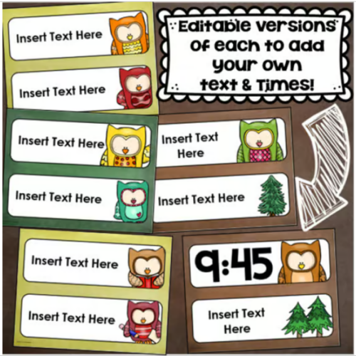 Daily Visual Schedule Cards for Classroom Agenda Owl Forest Theme ...