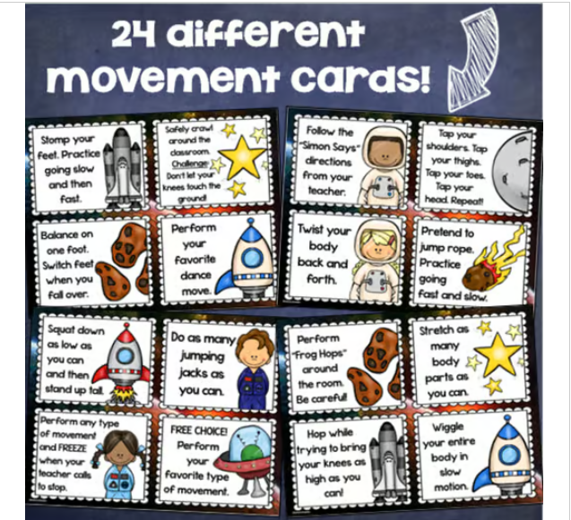 Brain Breaks Movement Cards Outer Space Theme - Classful