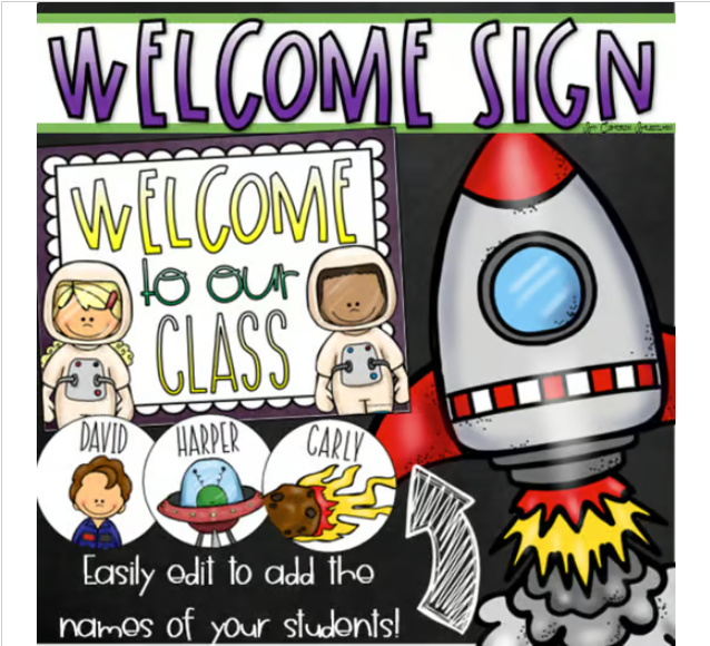 Welcome To Our Classroom Door Sign Display Outer Space Theme Editable ...