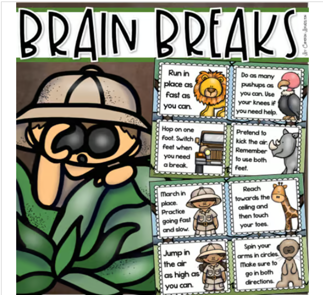 Brain Breaks Movement Cards Jungle Safari Theme - Classful