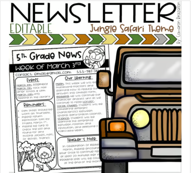 Weekly Classroom Newsletter Template Jungle Safari Theme EDITABLE ...