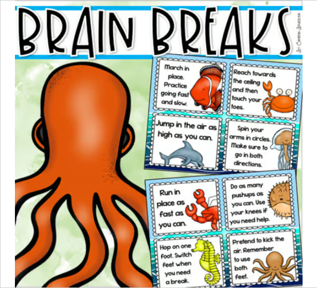 Brain Breaks Movement Cards Ocean Under the Sea Theme - Classful