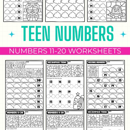 Teen Numbers Kindergarten Math Worksheets - Classful