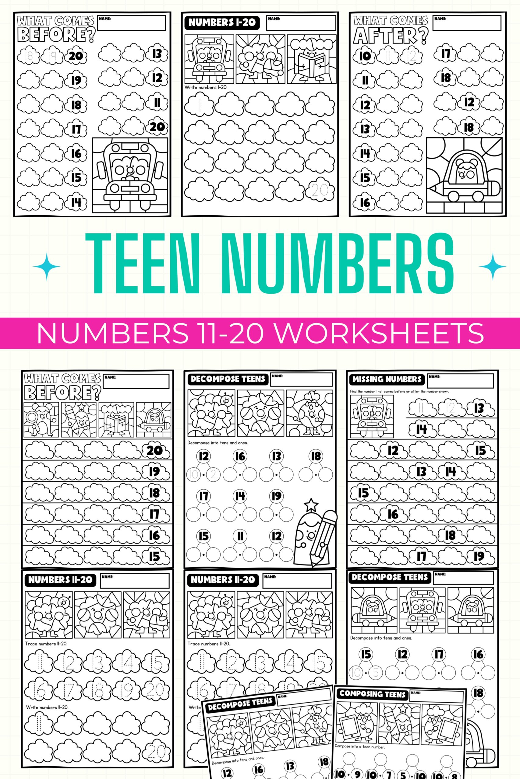 Teen Numbers Kindergarten Math Worksheets - Classful
