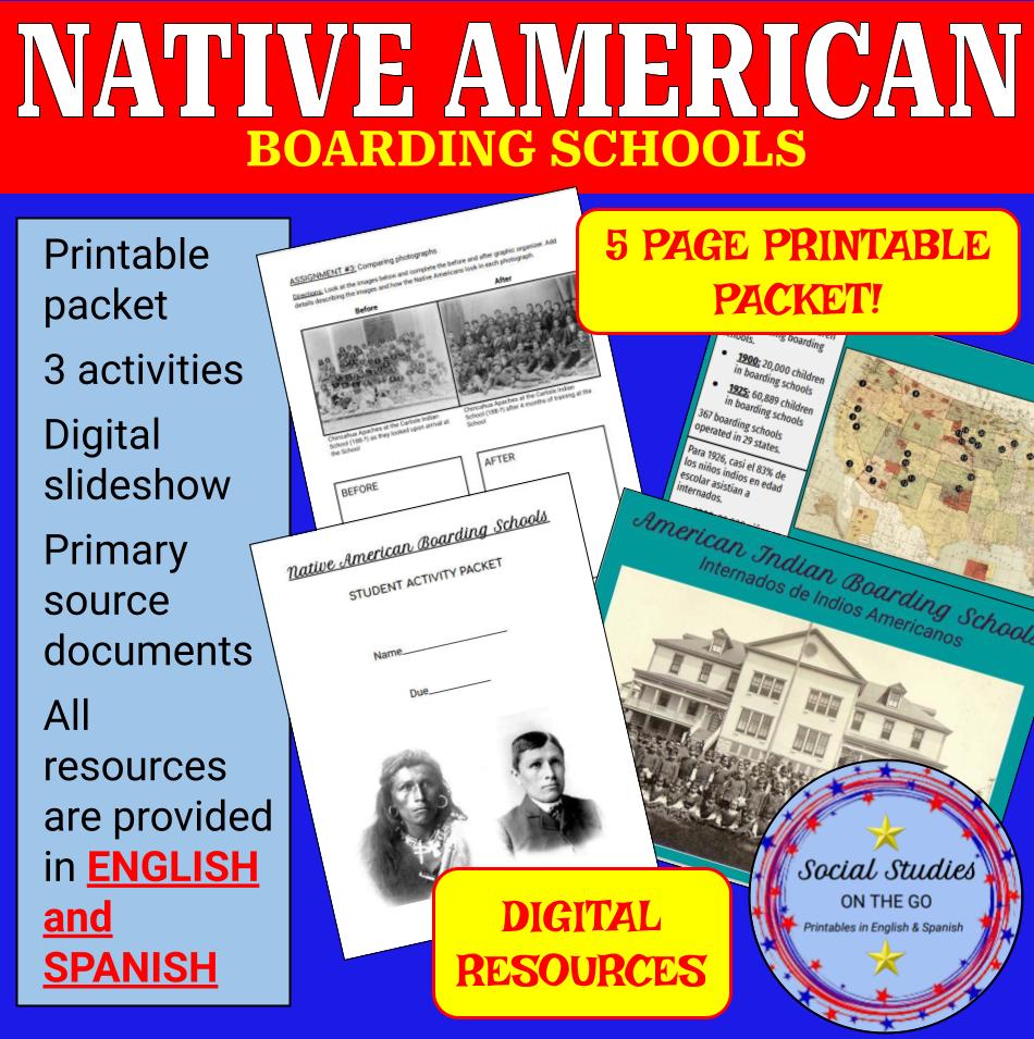 Native American boarding schools printable packet (English and Spanish ...
