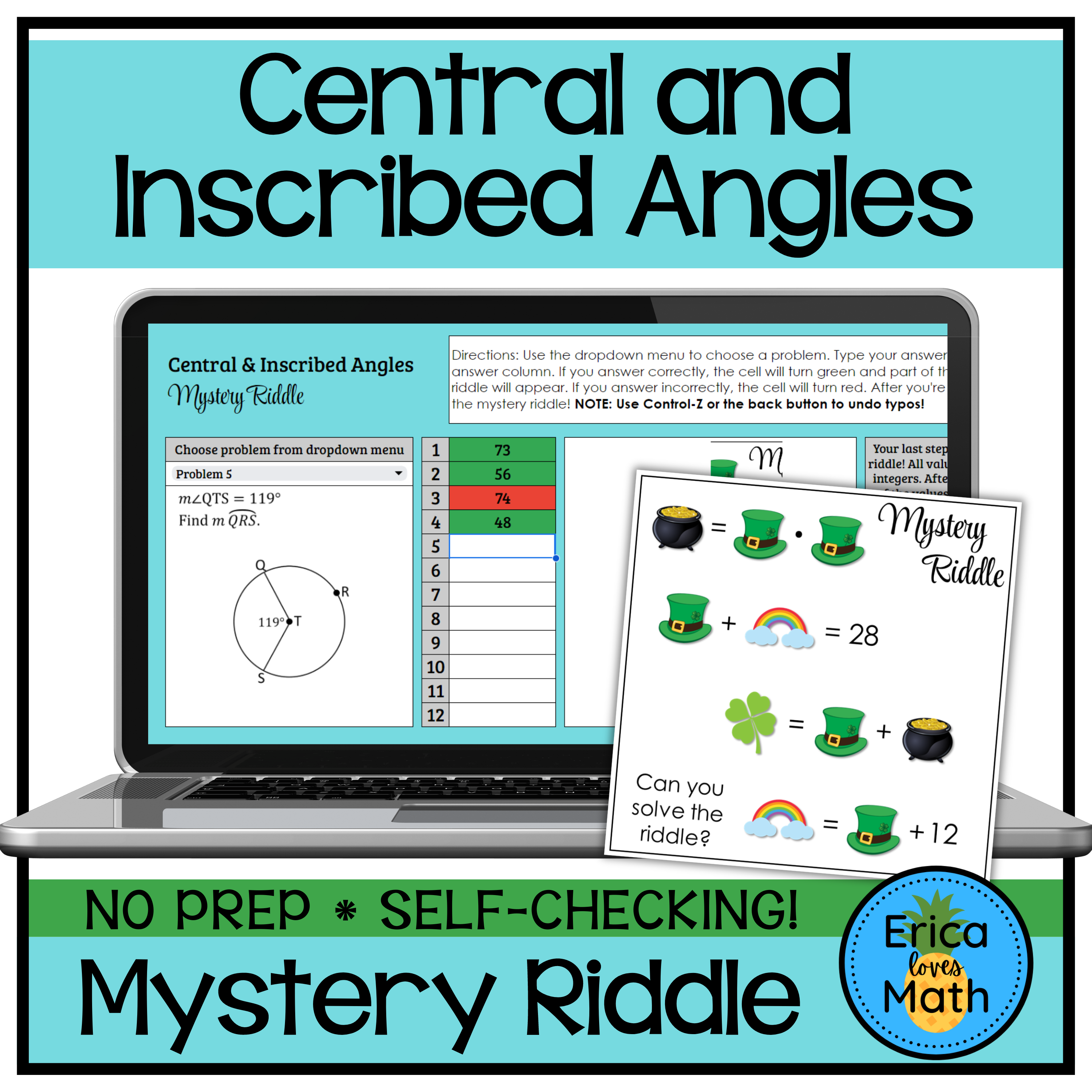 Central And Inscribed Angles In Circles Digital Mystery Riddle Activity
