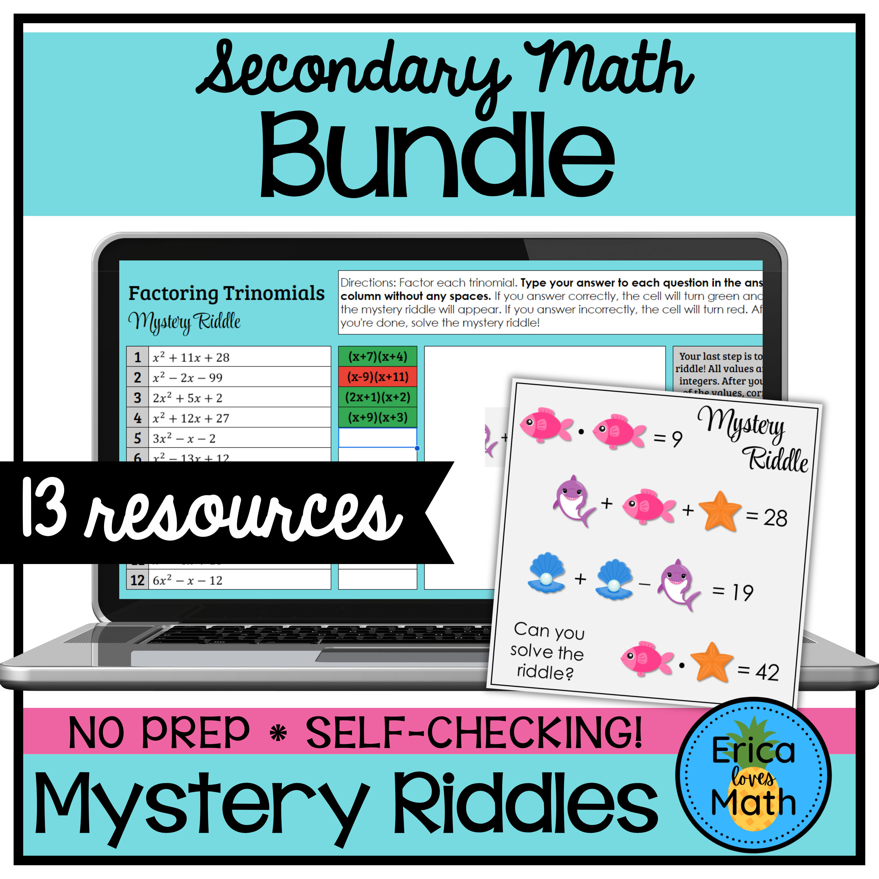 Mystery Riddle Digital Activity Bundle for Secondary Math - Classful