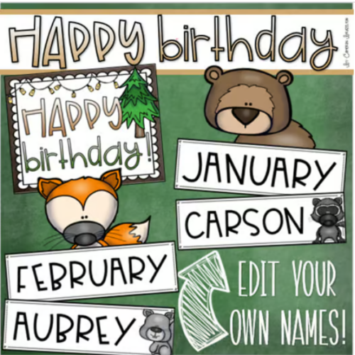 Happy Birthday Bulletin Board Display Posters Woodland Animals Theme ...