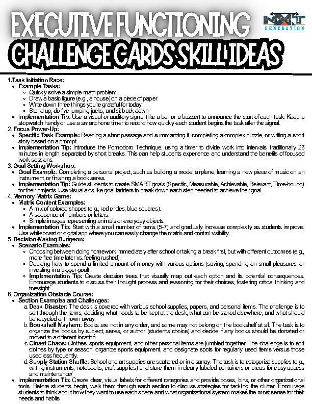 Executive Functioning Challenge Cards Activity Pack Overview - Classful