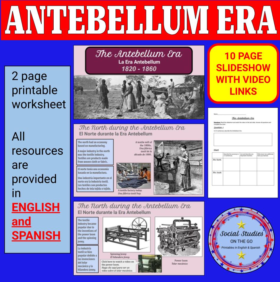 Antebellum/Pre-Civil War printable worksheet, digital resource (English ...