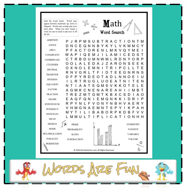 MATH Word Search Puzzle Handout Fun Activity - Classful