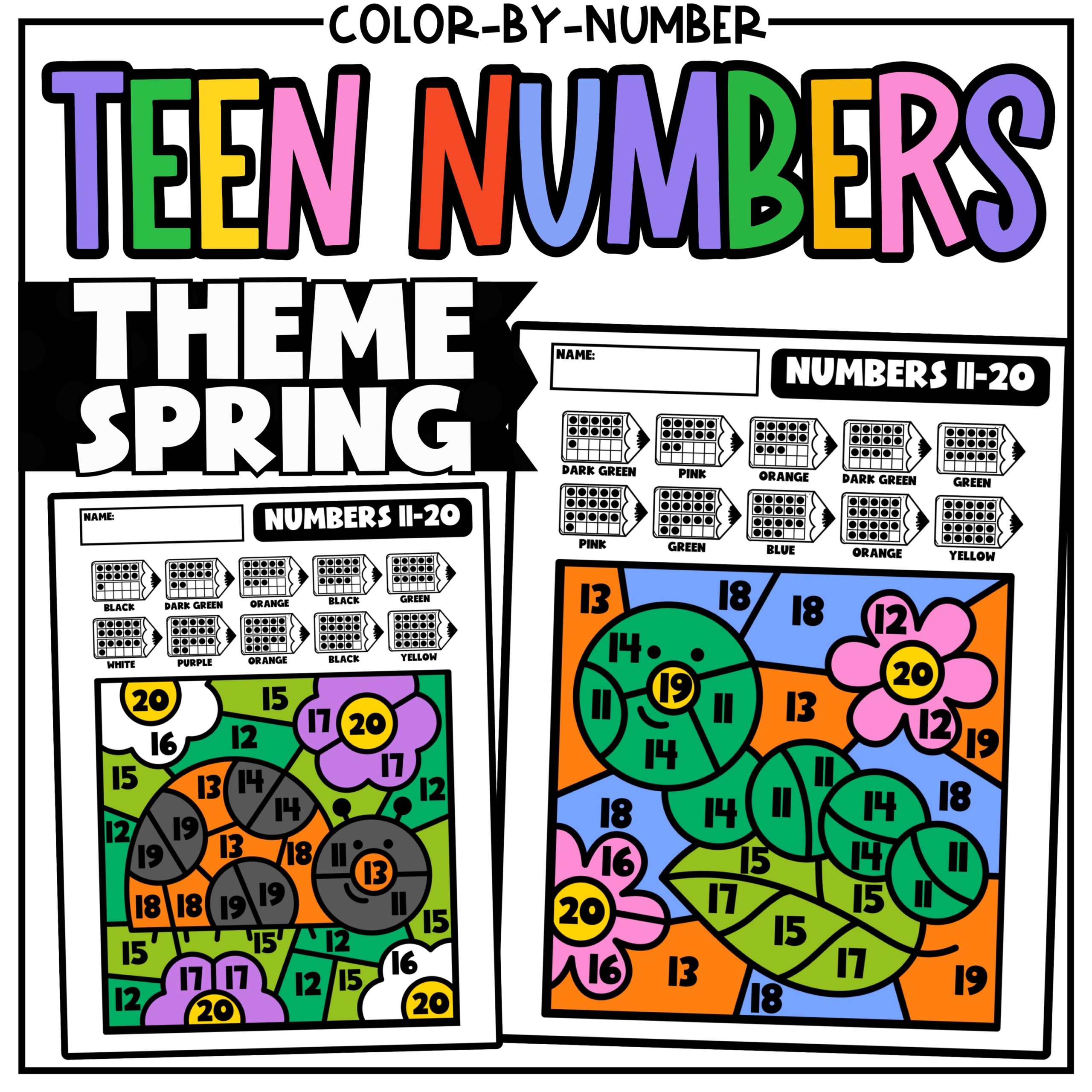 Teen Numbers No Prep Color-by-Number Coloring Activities for ...