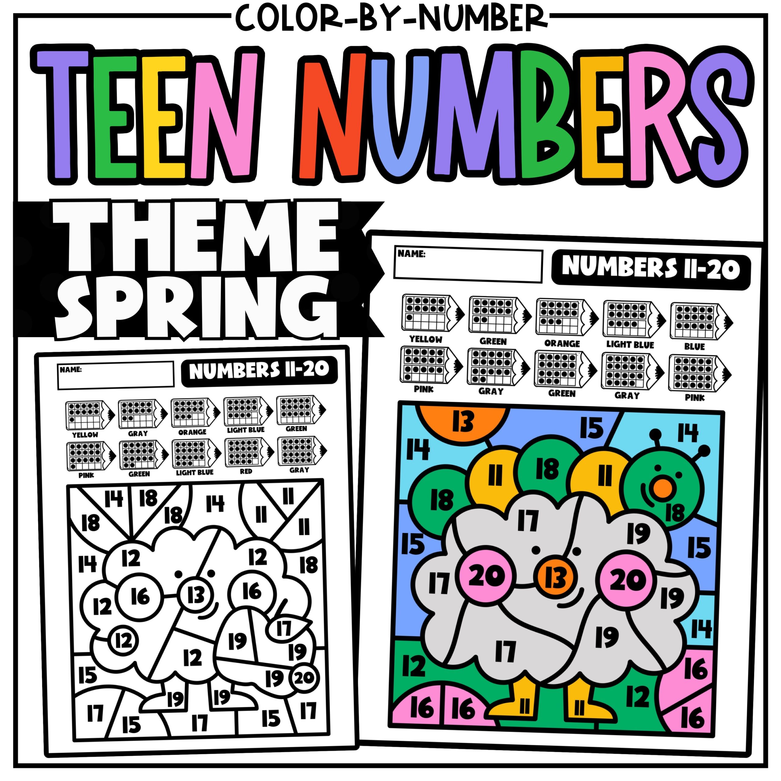 Teen Numbers No Prep Color-by-Number Coloring Activities for ...