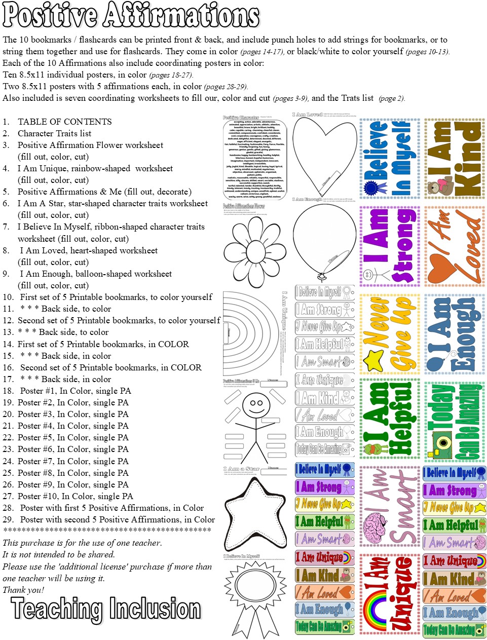 Positive Affirmations Inspirational Bookmarks Flash Cards Posters ...