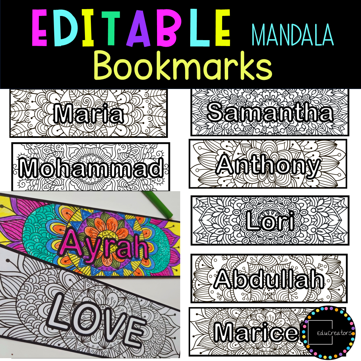 Editable Bookmarks | Mandala| Printable | Back to School - Classful