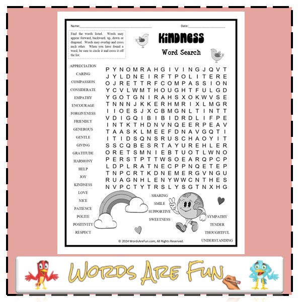 KINDNESS Word Search Puzzle Handout Fun Activity - Classful