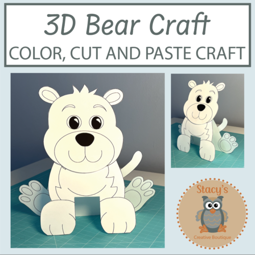 3D Bear craft activity - color, cut and paste art project - Classful