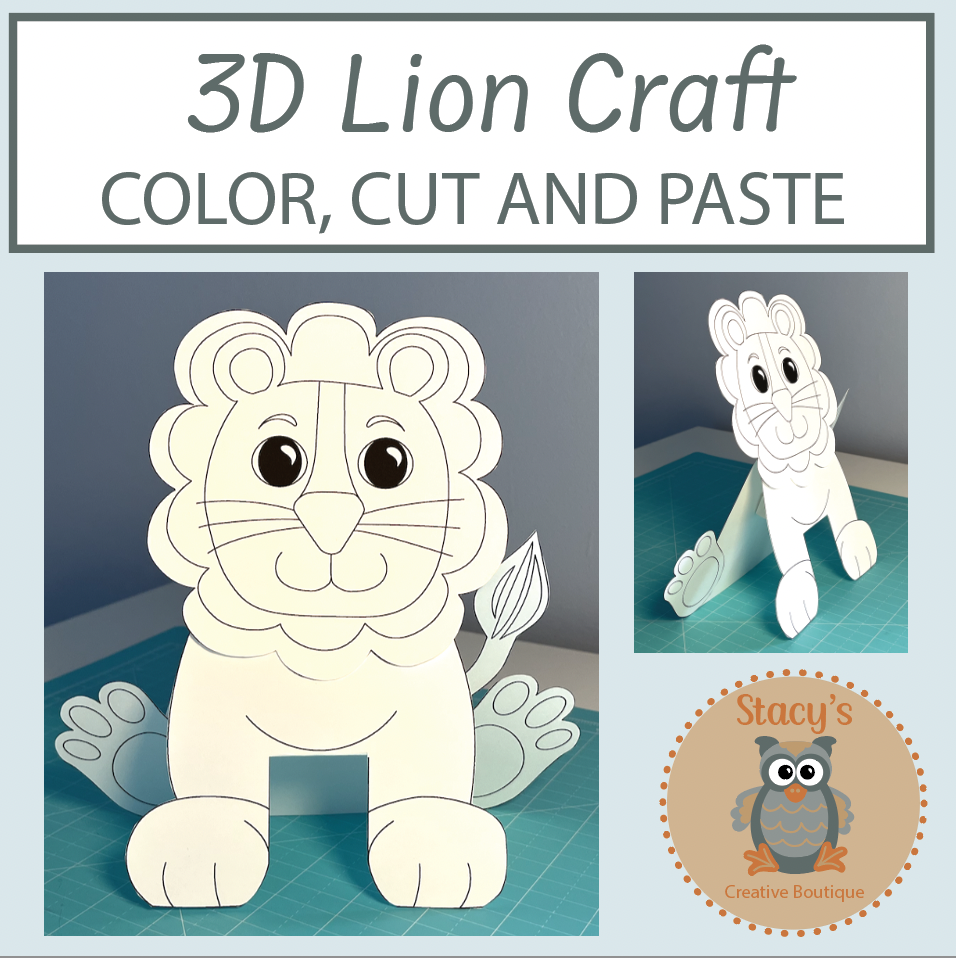 3D Lion Art Activity - Color, Cut and Paste Craft Project - Classful