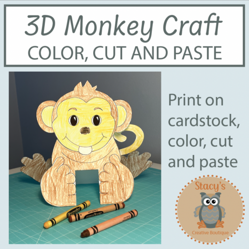 3D Monkey Craft Activity - Color, Cut and Paste Art Project - Classful