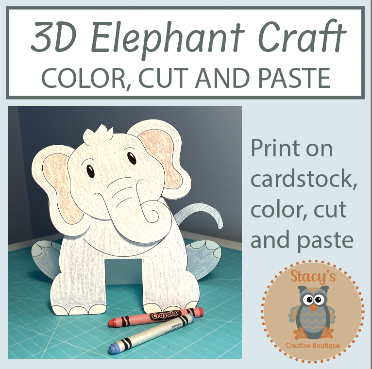 3D Elephant Craft Activity - Color, Cut and paste Art project - Classful