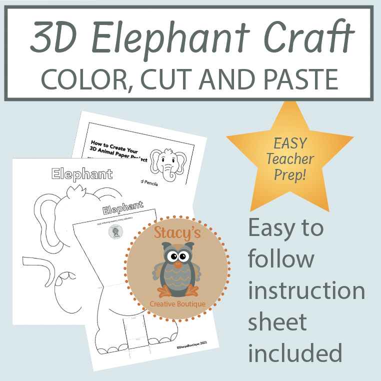 3D Elephant Craft Activity - Color, Cut and paste Art project - Classful
