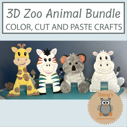 3D Zoo animal craft bundle - Giraffe, Zebra, Koala, Hippo color, cut ...