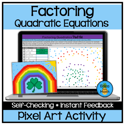 Factoring Quadratic Equations Digital Pixel Art Activity For St