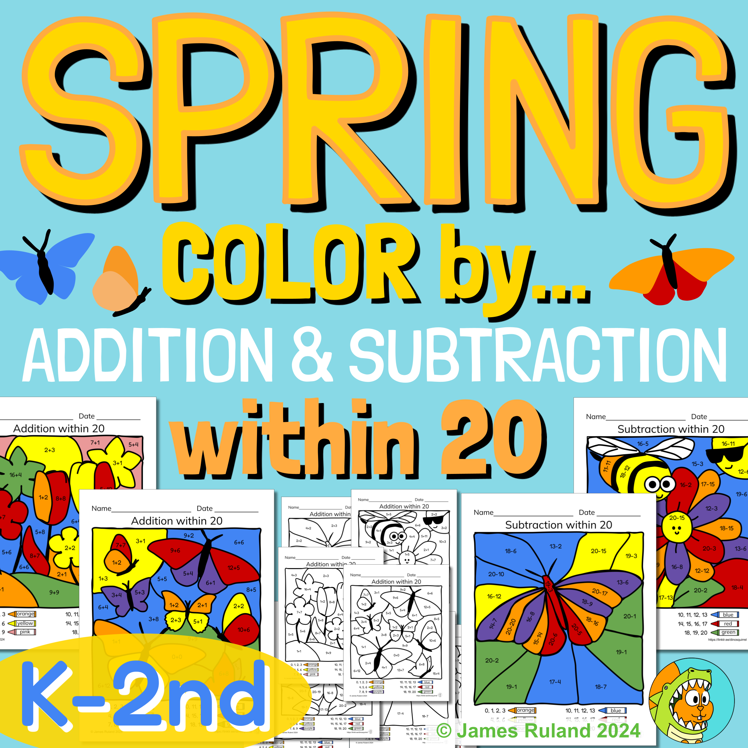 SPRING Color by ADDITION and SUBTRACTION within 20, math facts practice ...