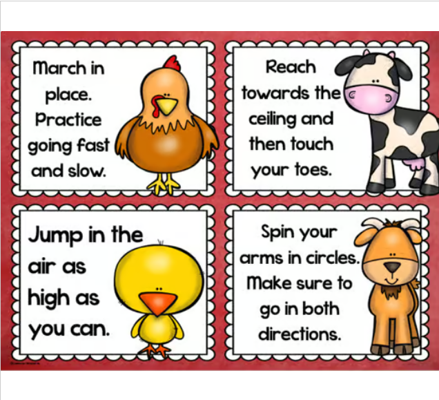 Brain Breaks Movement Cards Farm Animals Barn Theme - Classful
