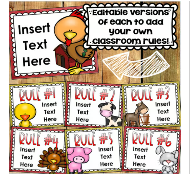 Classroom Rules Posters EDITABLE Back to School Farm Animals Barn Theme ...