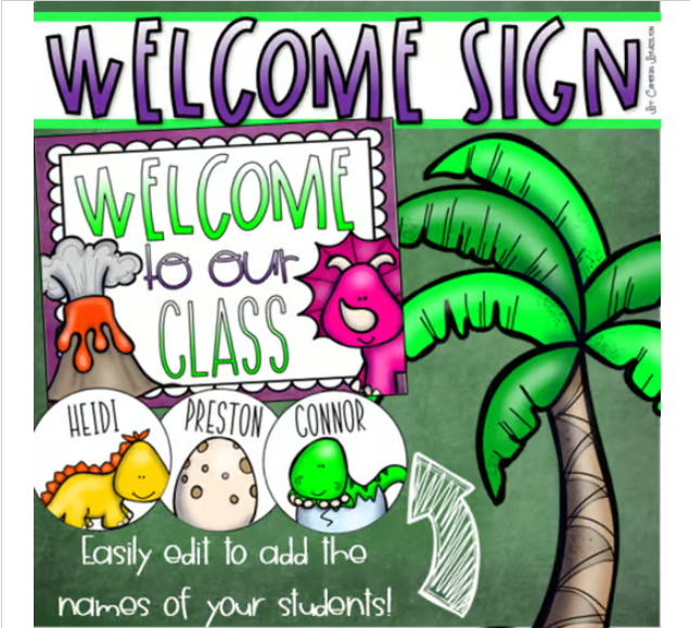 Welcome To Our Classroom Door Sign Display Dinosaur Dino Theme Editable ...