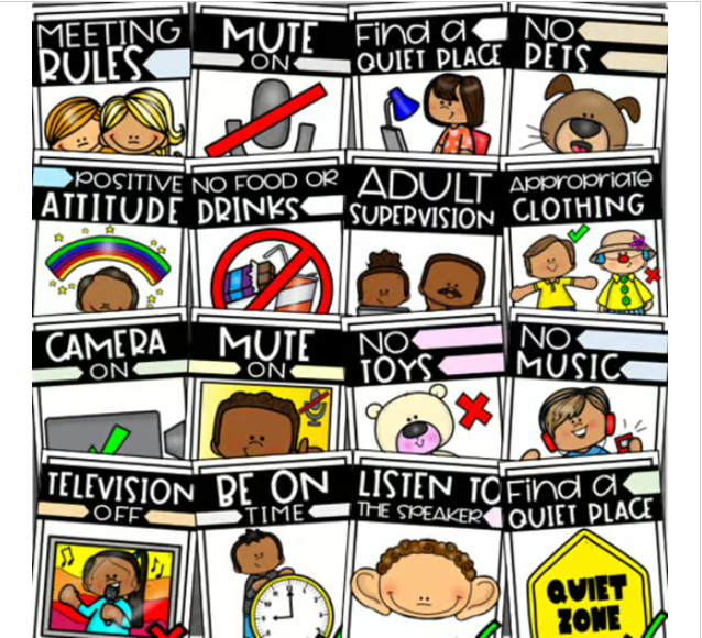 Online Meeting Virtual Distance Learning Zoom Classroom Rules Visual ...