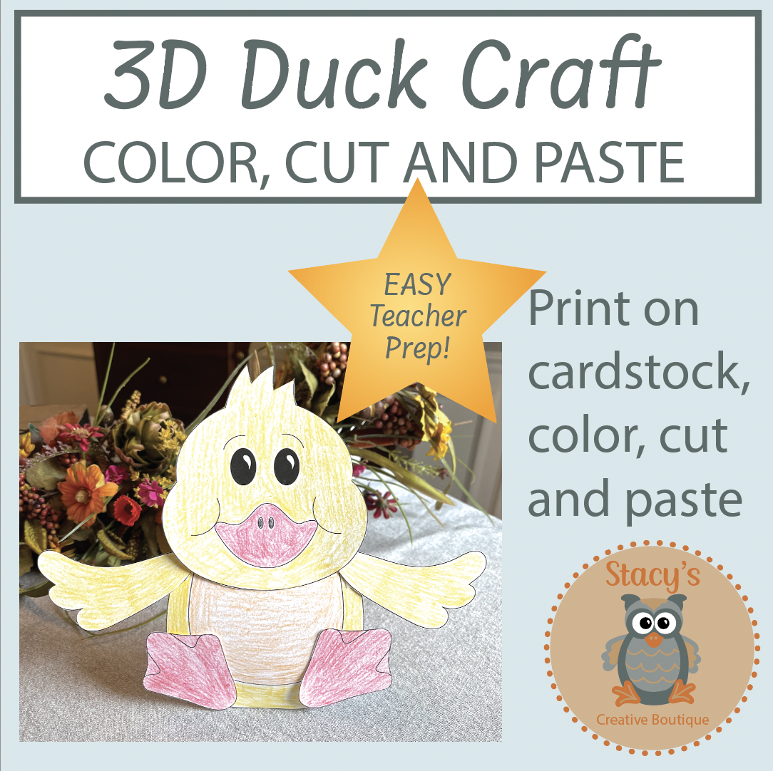 3D Duck Craft Project - Animal Color, Cut and Paste Art Activity - Classful