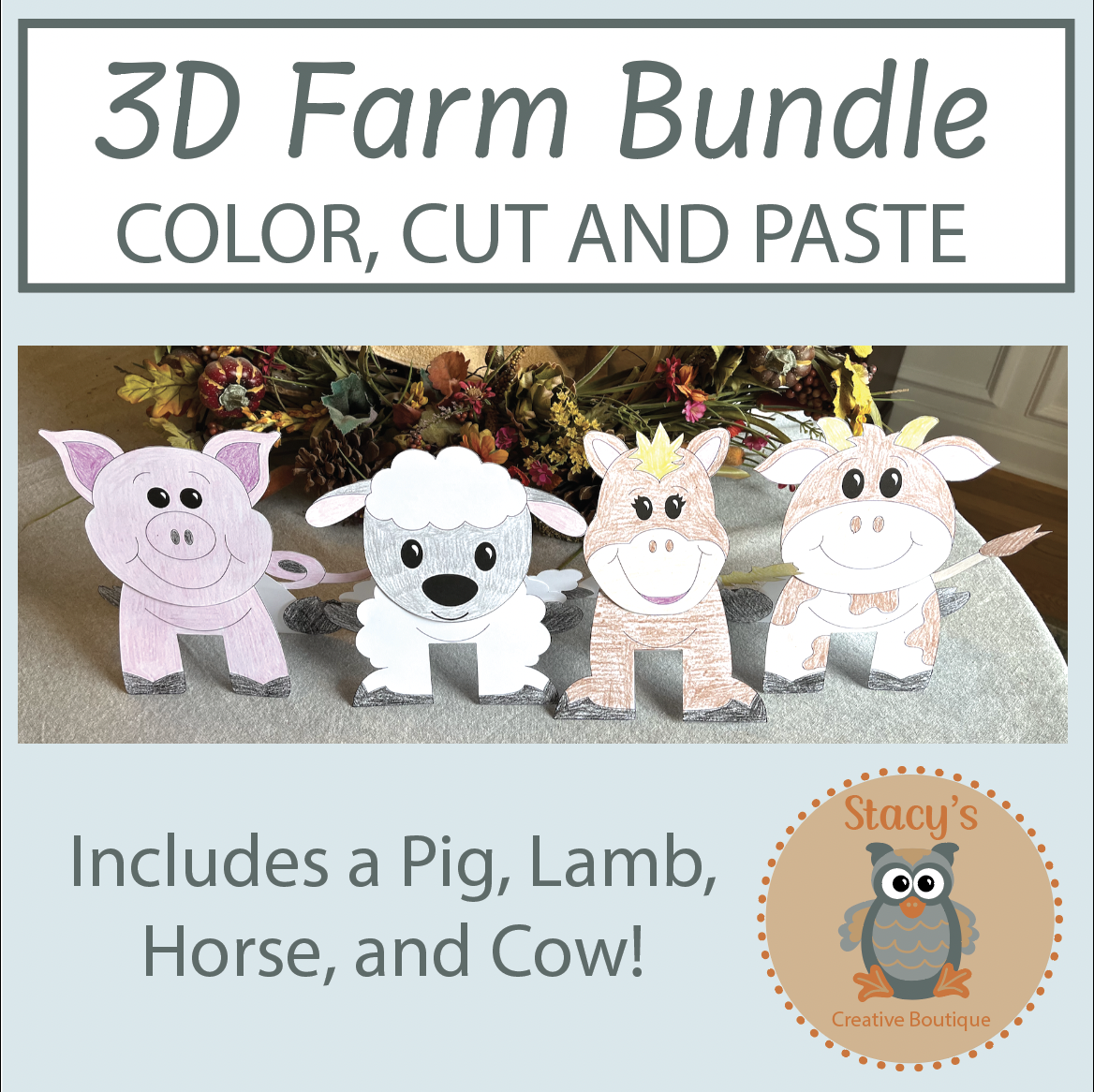 3D Farm Animal Bundle - Lamb, Pig, Cow, Horse Color, Cut and Paste ...