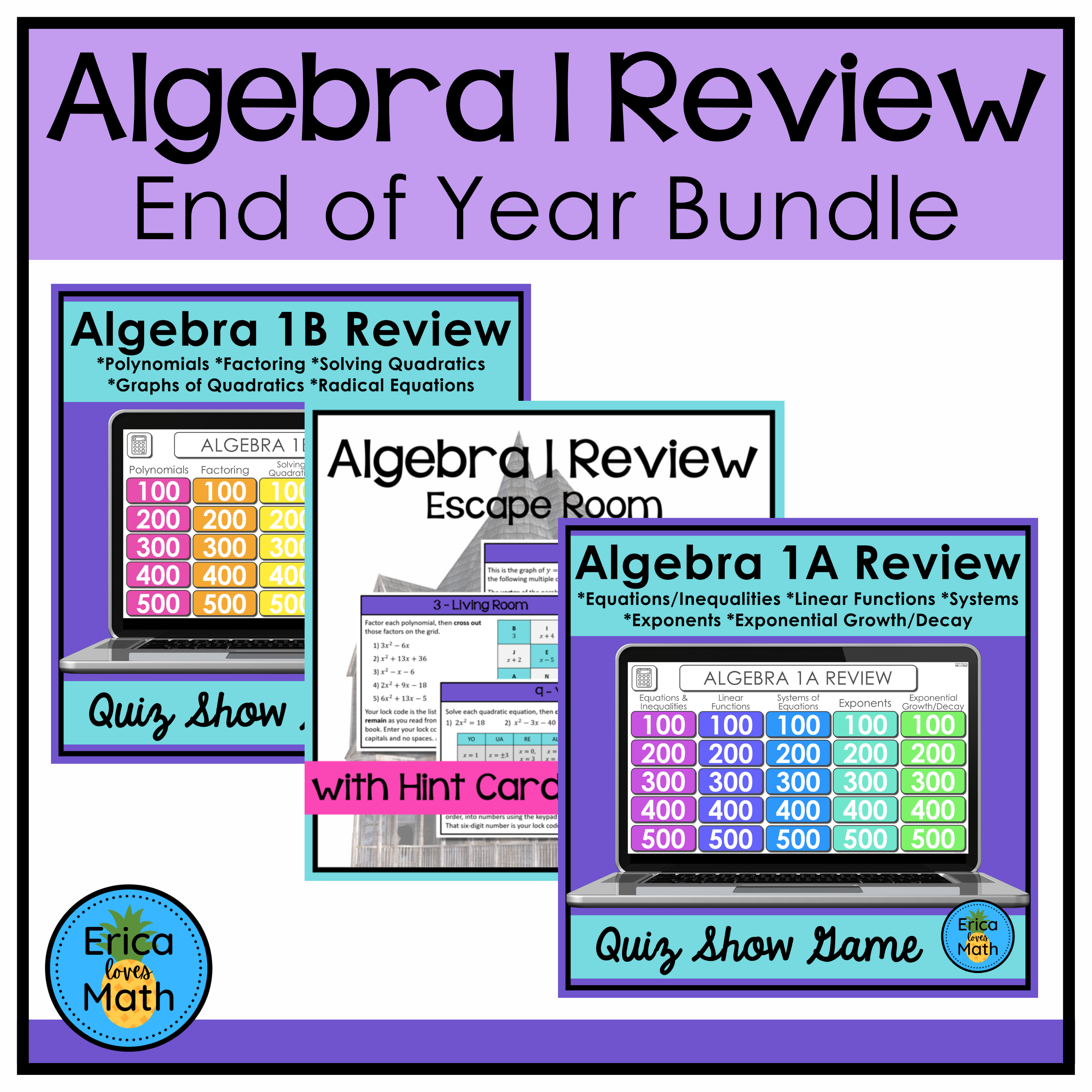 Algebra 1 Review End of Course Activity Bundle - Classful