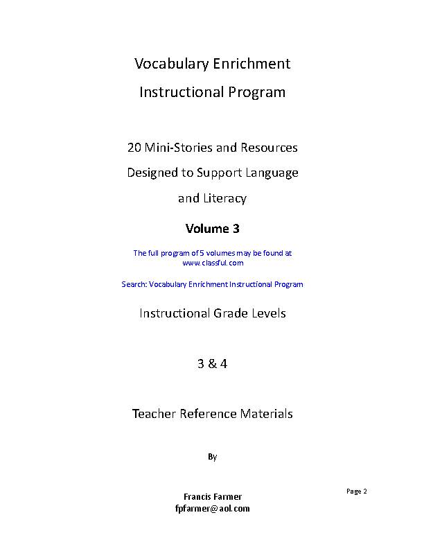 Vocabulary Enrichment Instructional Program VOLUME 3 FREE DOWNLOAD ...