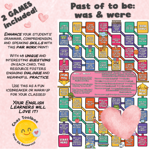 English Chat using Past Tense of To Be- Board Game! Your class will ...