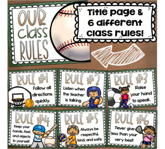 Classroom Rules Posters EDITABLE Back to School Sports Teamwork Theme ...