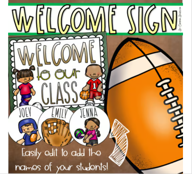 Welcome To Our Classroom Door Sign Display Sports Teamwork Theme ...