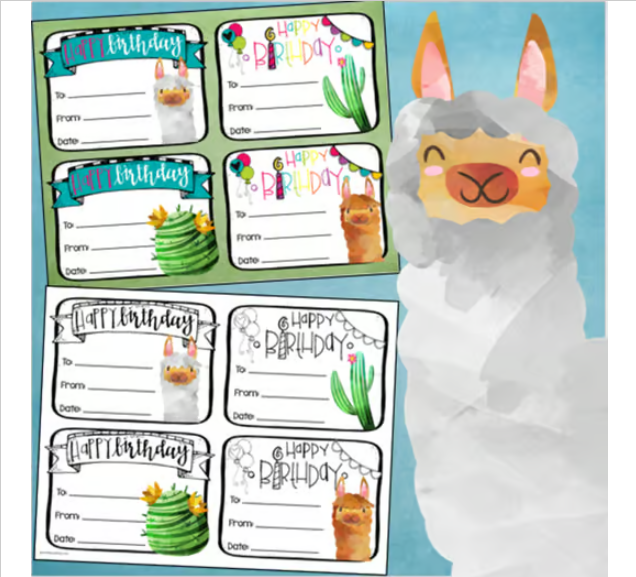 Happy Birthday Bulletin Board Display Posters Llama and Cactus Theme ...